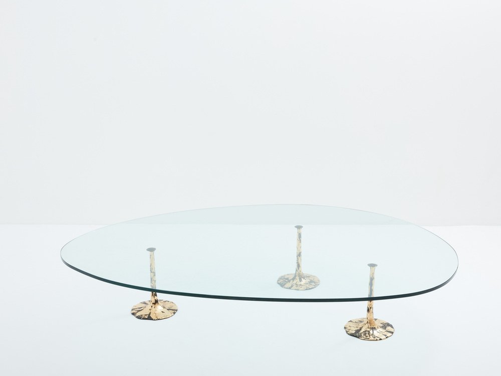 Large Brutalist Forme Libre Coffee Table in Gilt Wrought Iron, 1970s ...