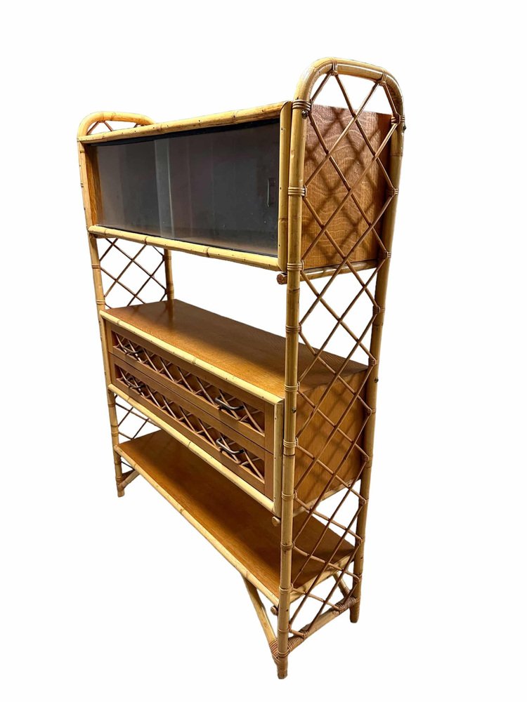 Vintage Rattan Library Shelf, 1970s for sale at Pamono