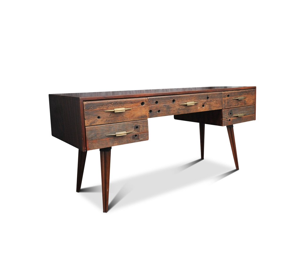 Hardwood and Reclaimed Timber Desk, 1990s for sale at Pamono
