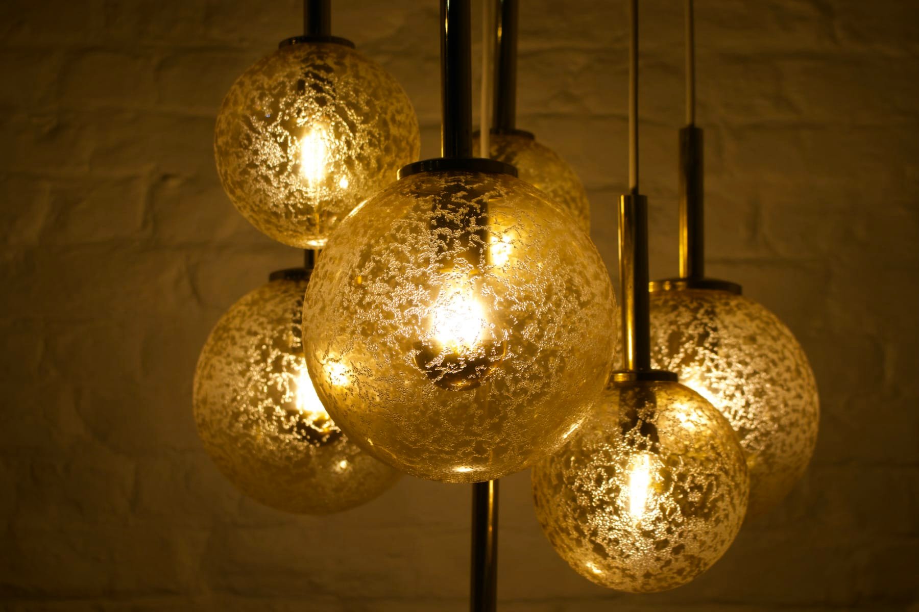 Brass Cascade Light with Amber Globe Shades, 1950s for sale at Pamono