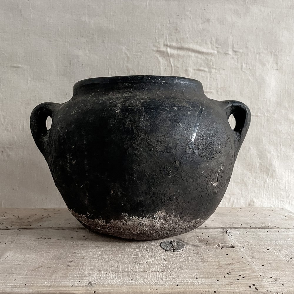 Large Antique Folk Black Ceramic Pot, Balkans for sale at Pamono