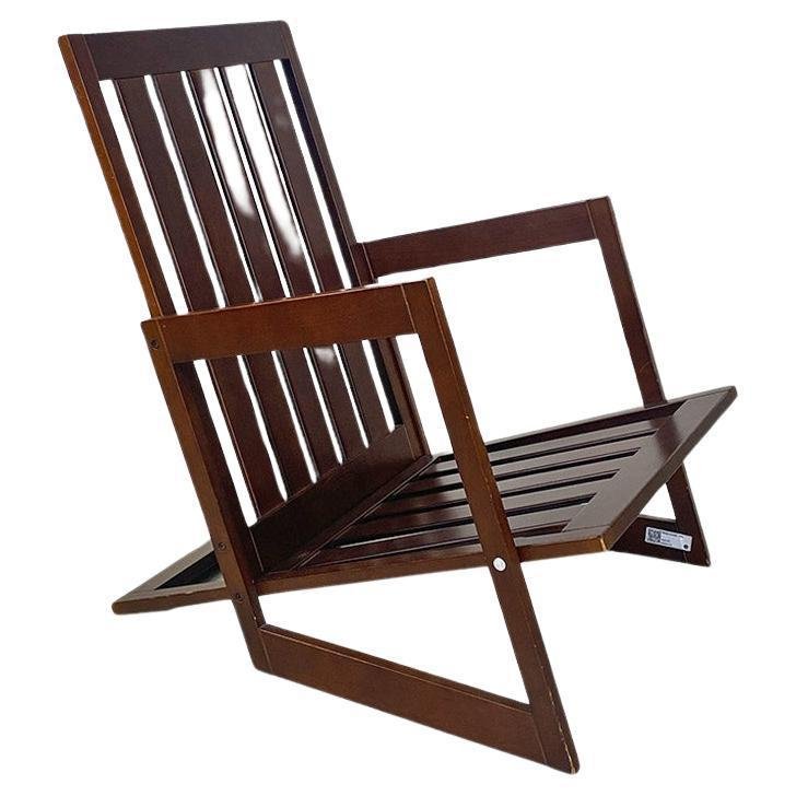 Italian Modern Slanted Wood Armchair, 1980s for sale at Pamono