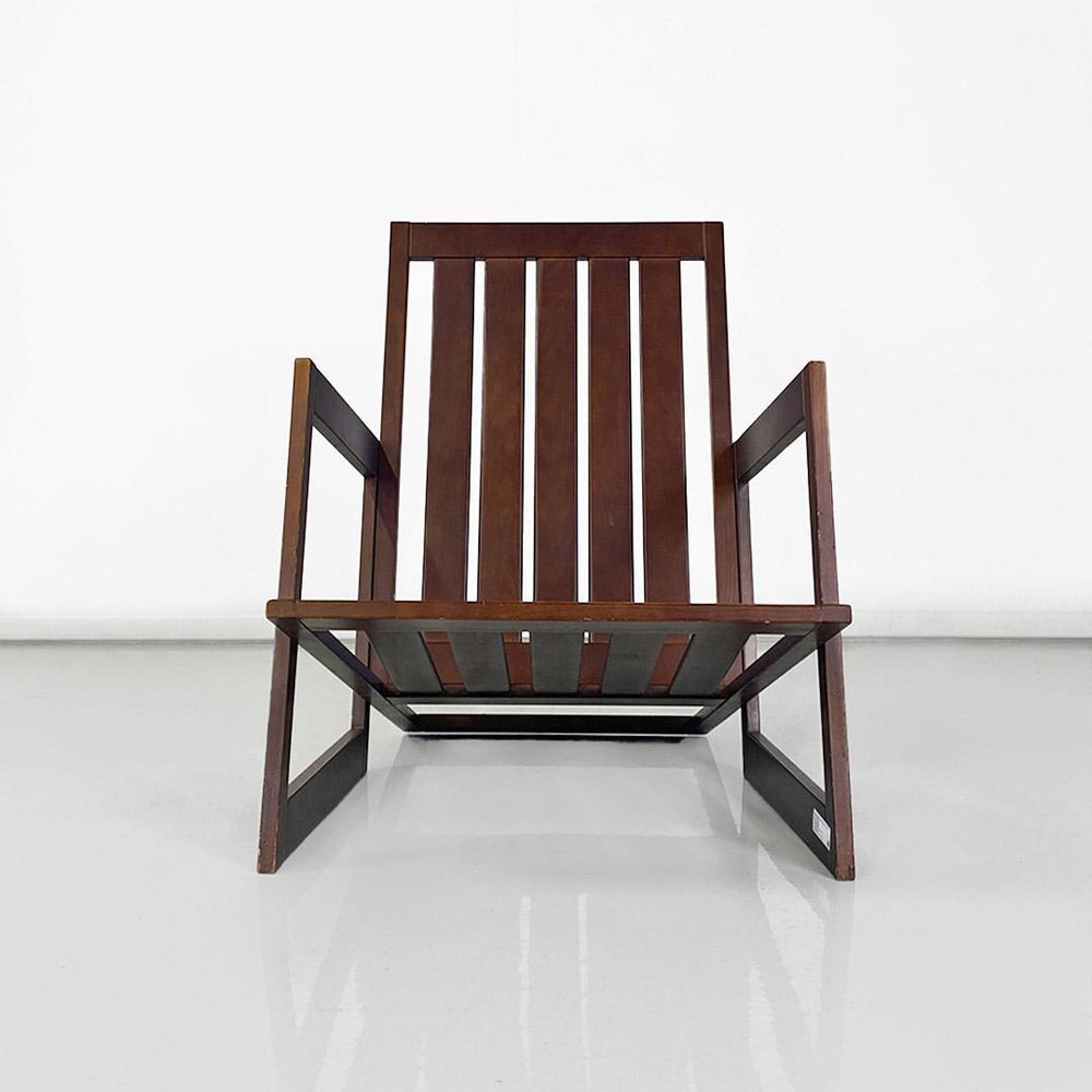 Italian Modern Slanted Wood Armchair, 1980s for sale at Pamono