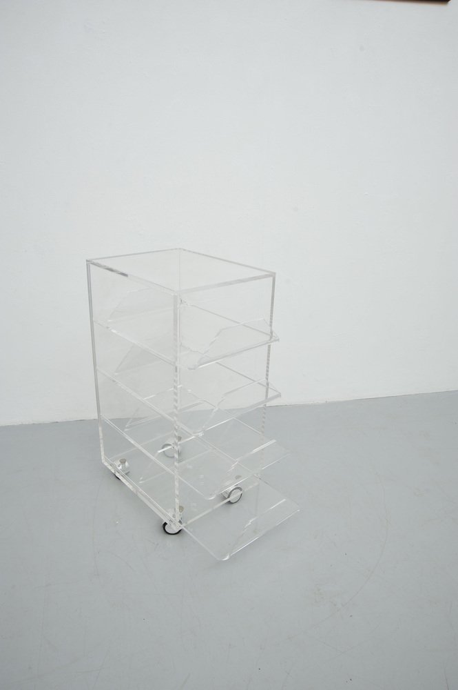 Acrylic Rolling Table with Four Drawers for sale at Pamono