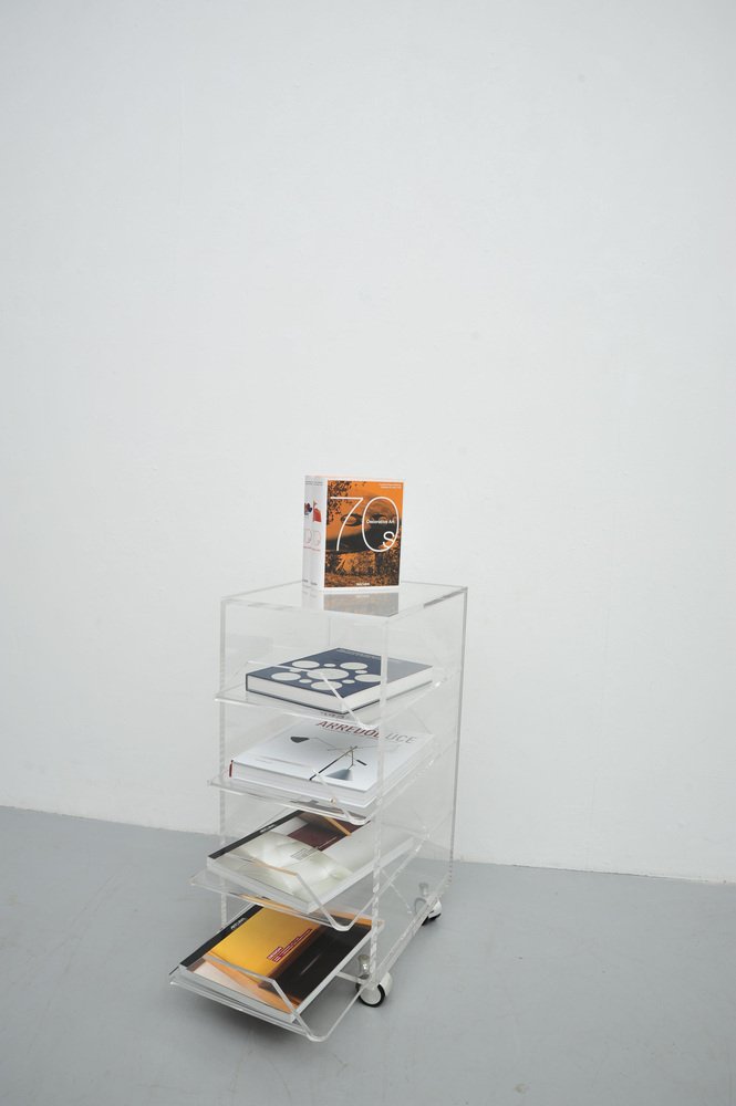 Acrylic Rolling Table with Four Drawers for sale at Pamono