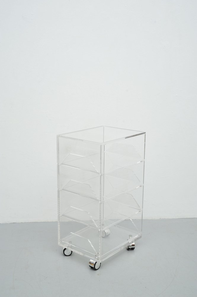 Acrylic Rolling Table with Four Drawers for sale at Pamono