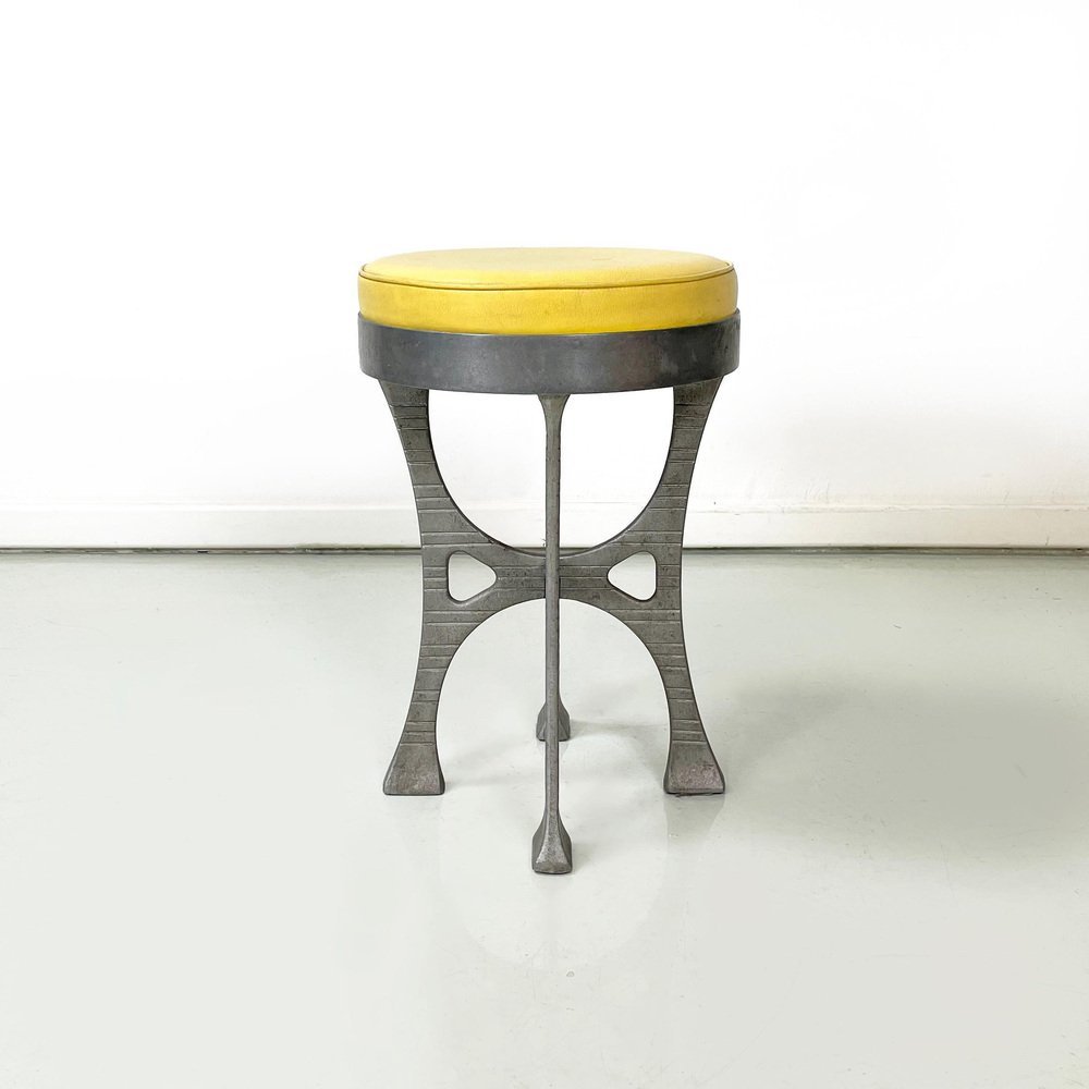 Italian Round Stool in Yellow Leather and Aluminium, 1940s for sale at ...