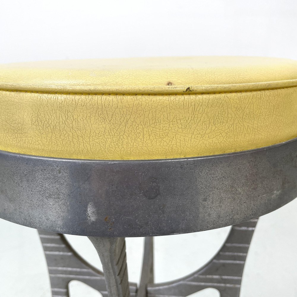 Italian Modern Round Stool in Yellow Leather and Aluminium, 1980s for ...