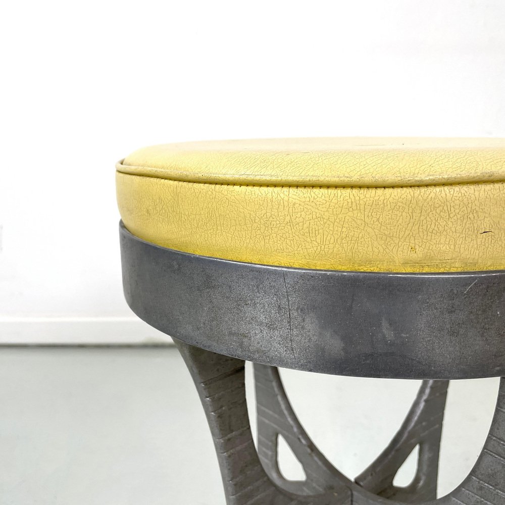 Italian Modern Round Stool in Yellow Leather and Aluminium, 1980s for ...