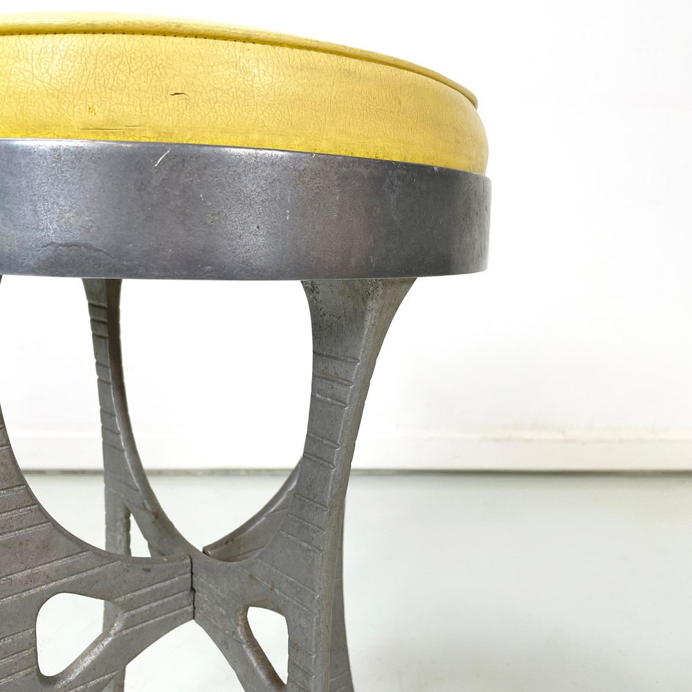Italian Modern Round Stool in Yellow Leather and Aluminium, 1980s for ...