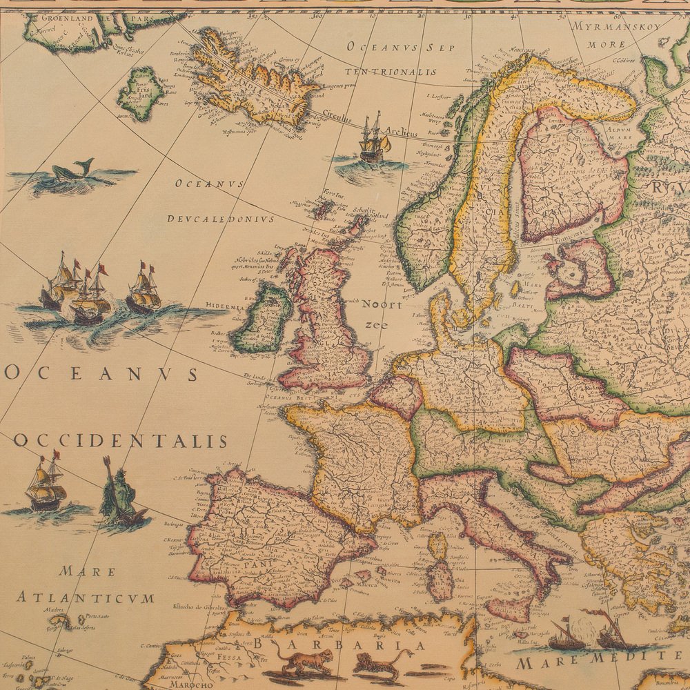 Vintage Reproduction of 17th Century Map of Europe, 1970s for sale at ...