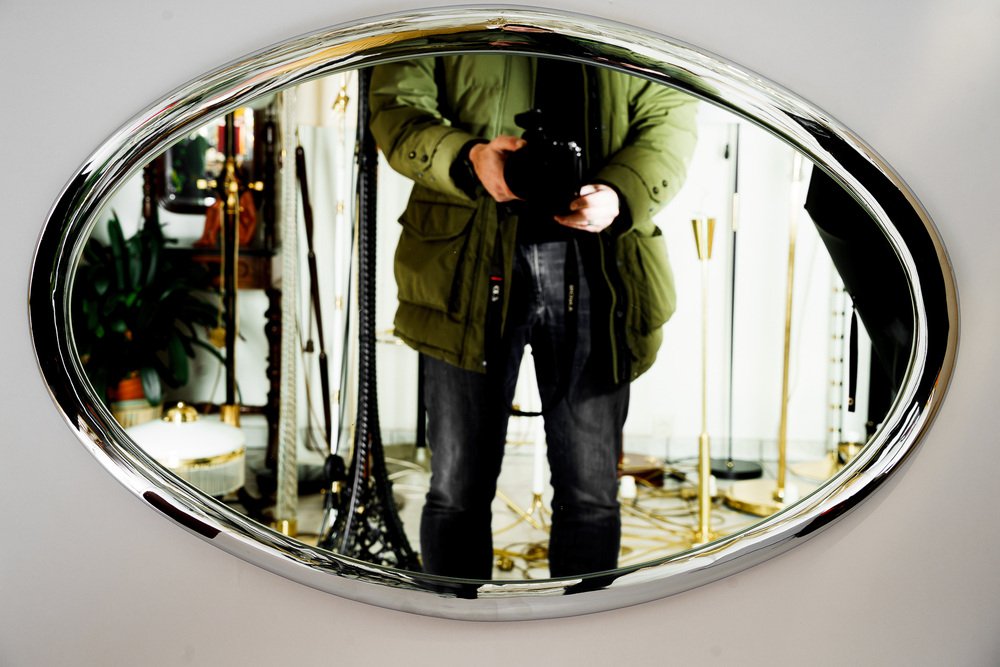 Oval Chrome Mirror, 1970s for sale at Pamono