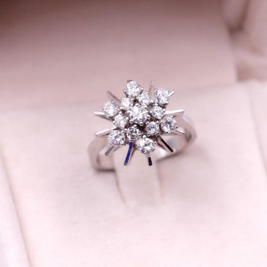 14 Karat Weißgold Feuerwerksring mit Diamanten im Brillantschliff, 1970er bei Pamono kaufen