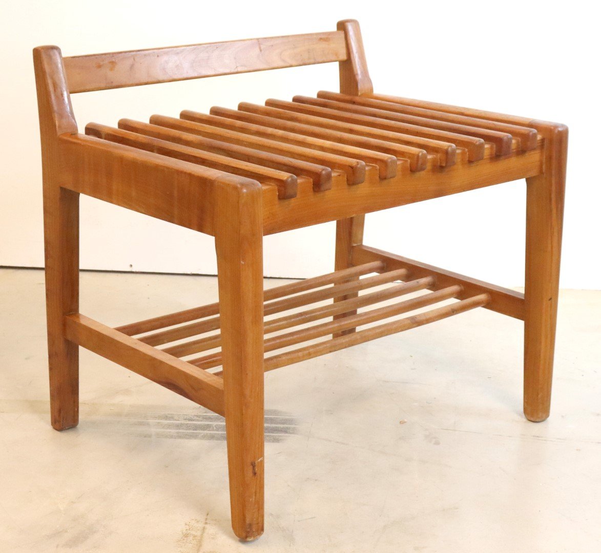 Mid-Century Slatted Wood Hallway Bench for sale at Pamono