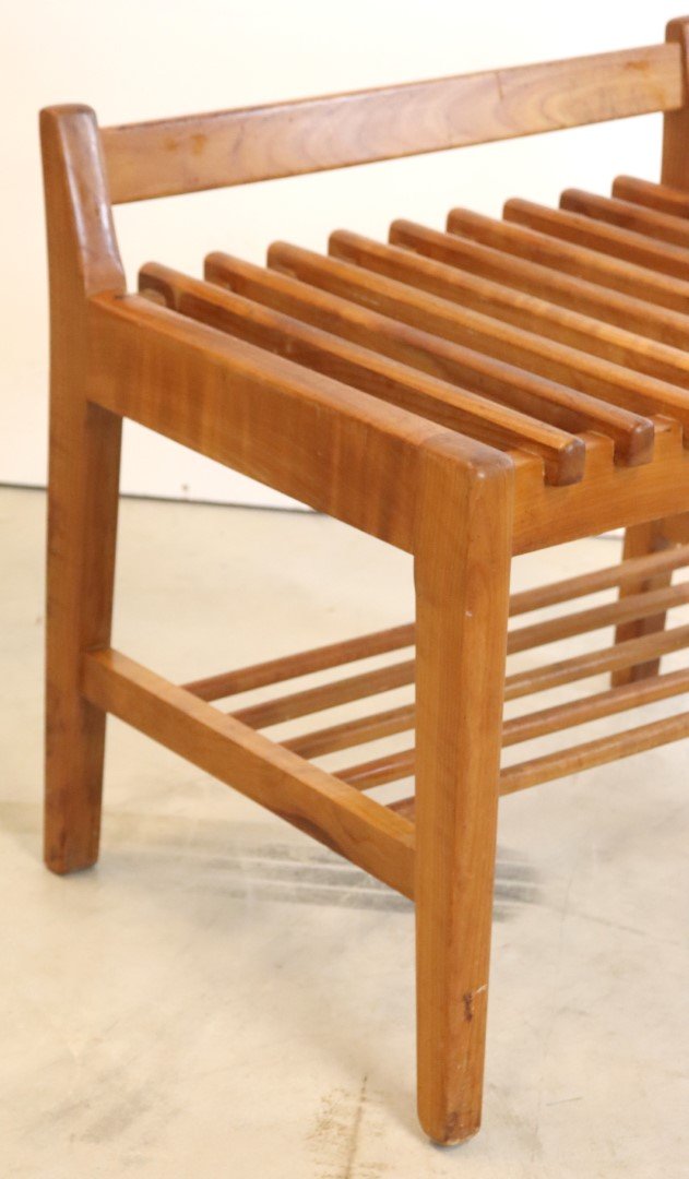 Mid-Century Slatted Wood Hallway Bench for sale at Pamono