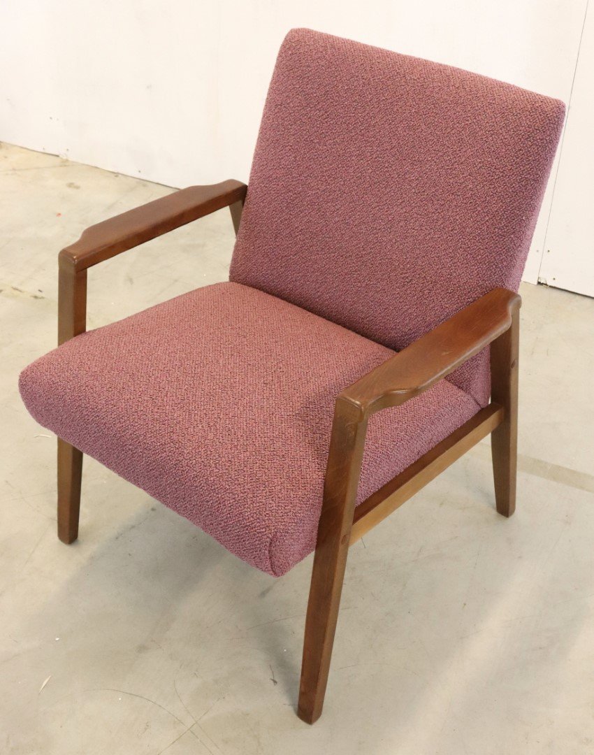 Mid-Century German Armchair in Fabric and Wood for sale at Pamono