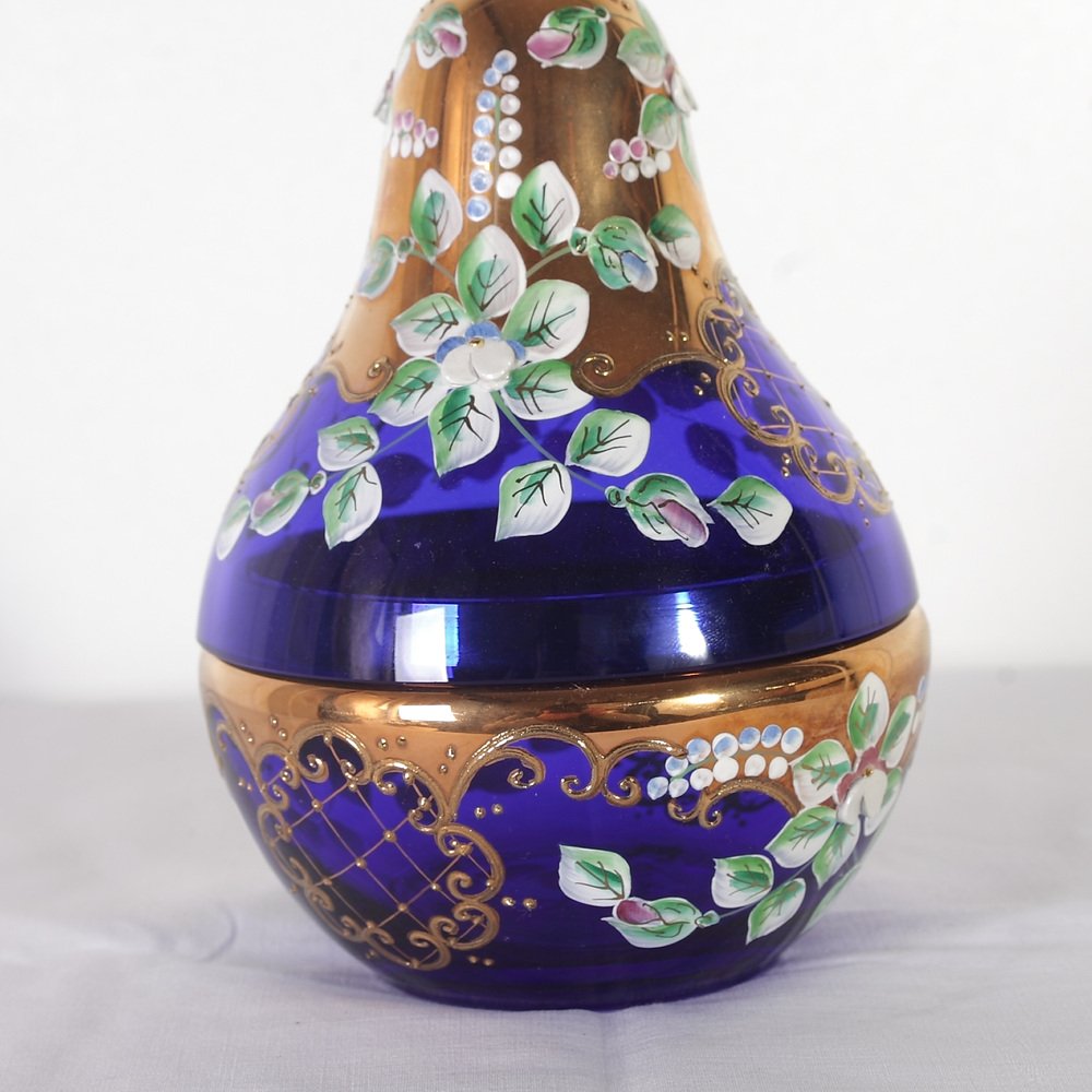 Glass Hand Enameled Candy Box from Novy Bor, 1970s for sale at Pamono