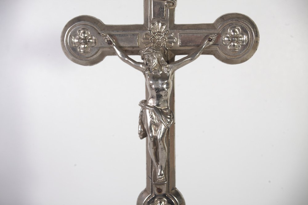 Art Nouveau Nickled Table Crucifix, 1910s for sale at Pamono