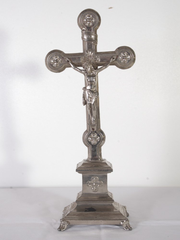 Art Nouveau Nickled Table Crucifix, 1910s for sale at Pamono