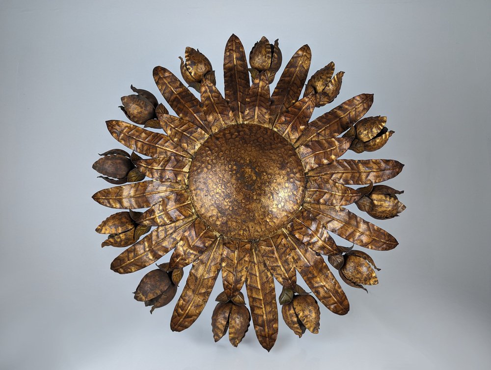 Large Gilt Floral Sun Lamp, 1950s for sale at Pamono