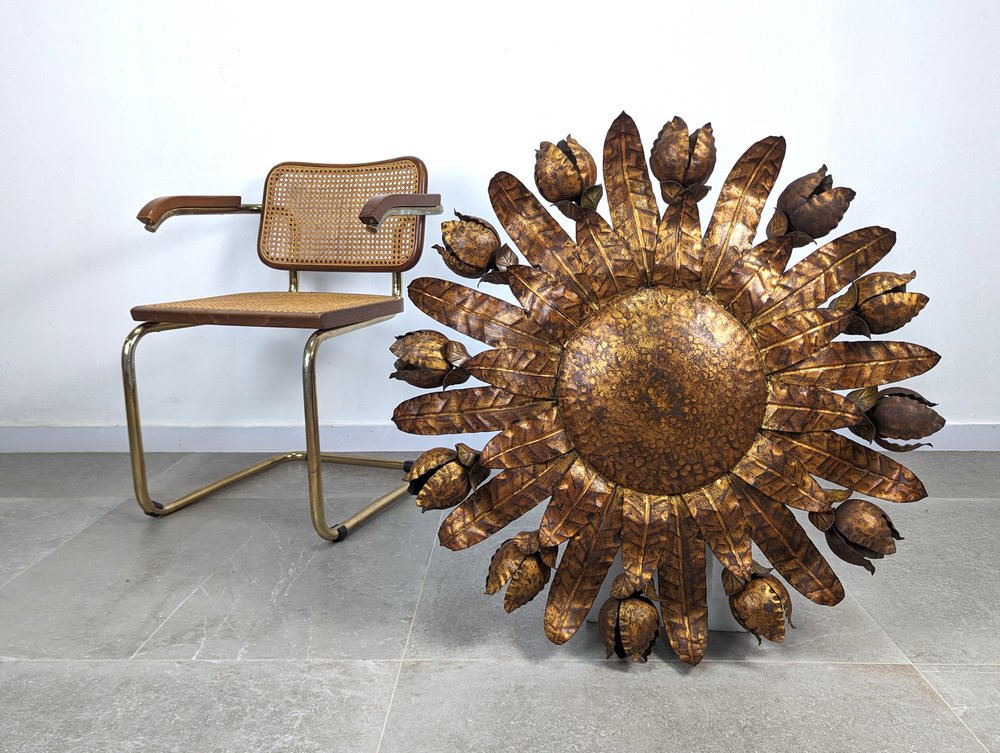 Large Gilt Floral Sun Lamp, 1950s for sale at Pamono