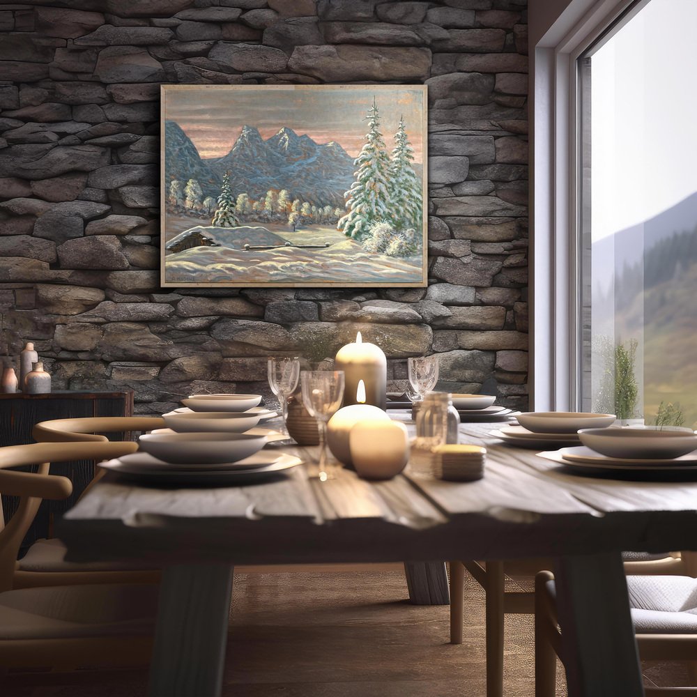 Alfred Kusche, Snowy Landscape, 1920s, Oil on Board for sale at Pamono