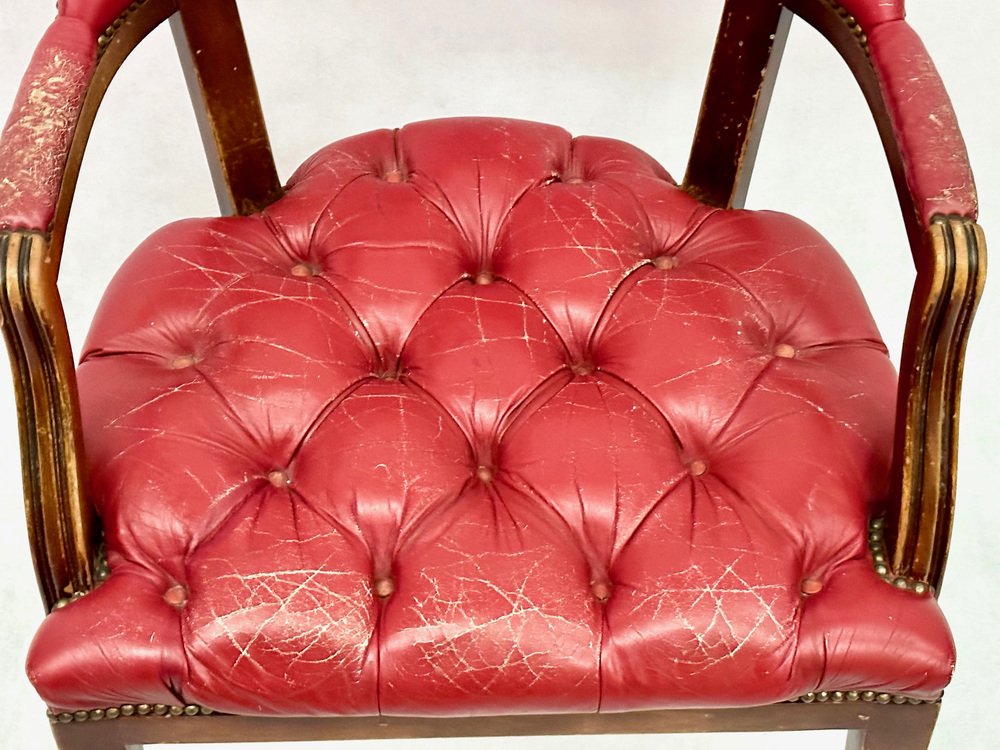 Mid-Century Danish Chesterfield Style Court Chair in Painted Red ...