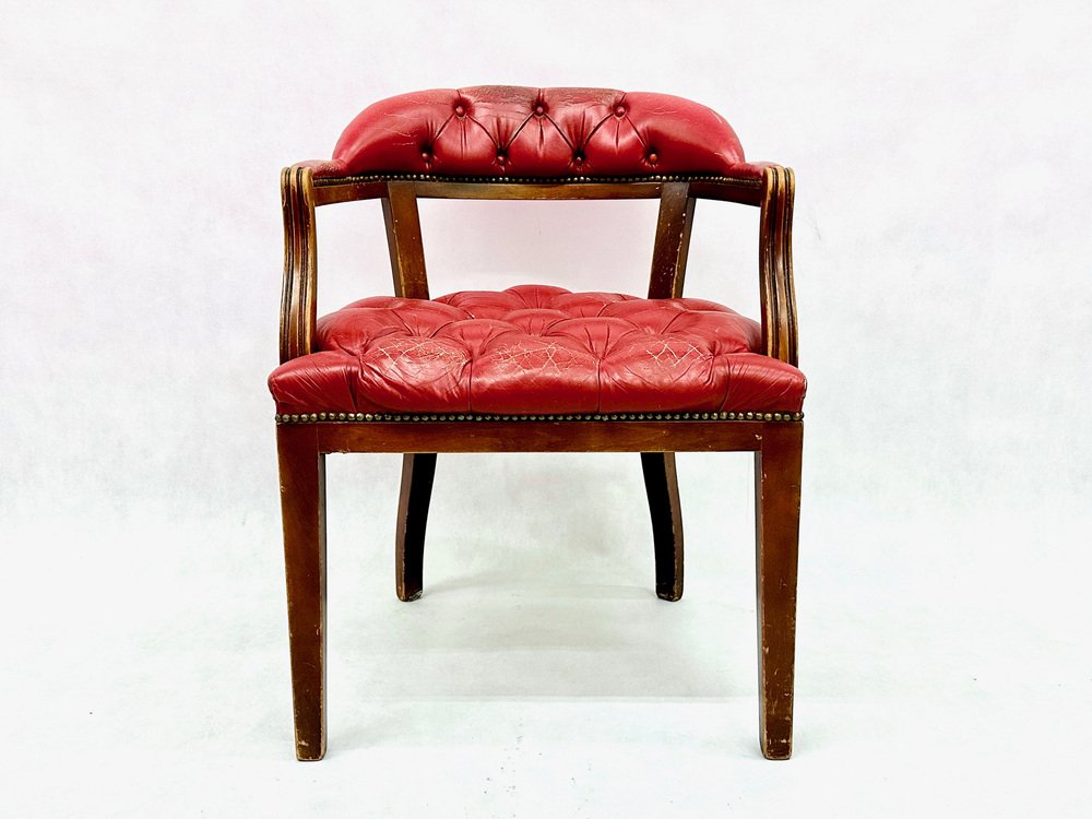 Mid-Century Danish Chesterfield Style Court Chair in Painted Red ...