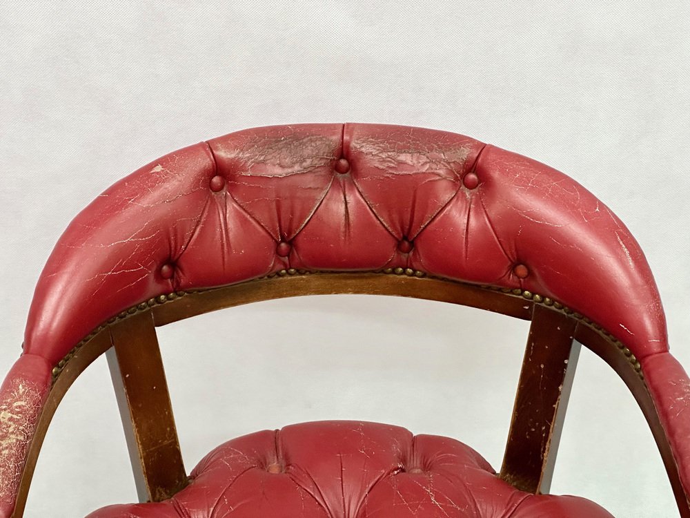 Mid-Century Danish Chesterfield Style Court Chair in Painted Red ...