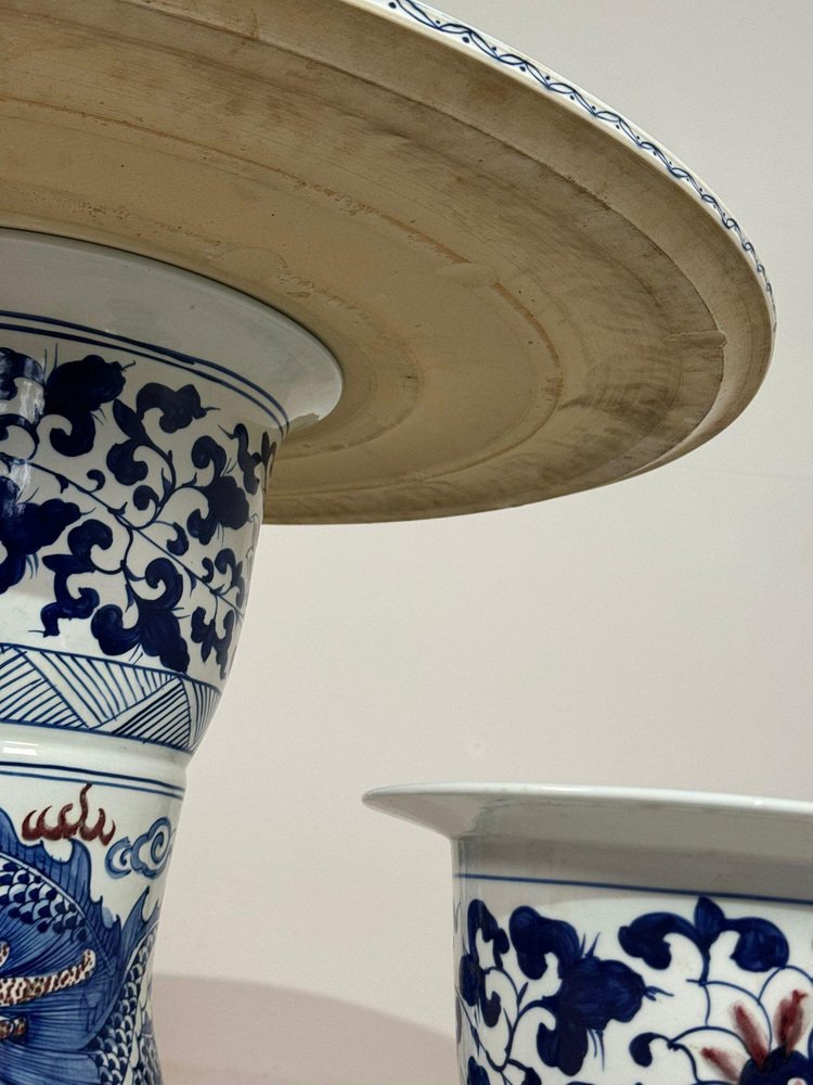 Vintage Chinese Ceramic Dining Table and Stools, Set of 5 for sale at ...