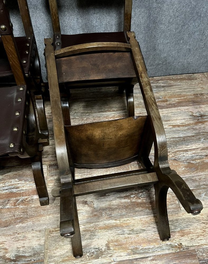 19th Century Medieval Chairs in Wood and Leather, Set of 6 for sale at ...