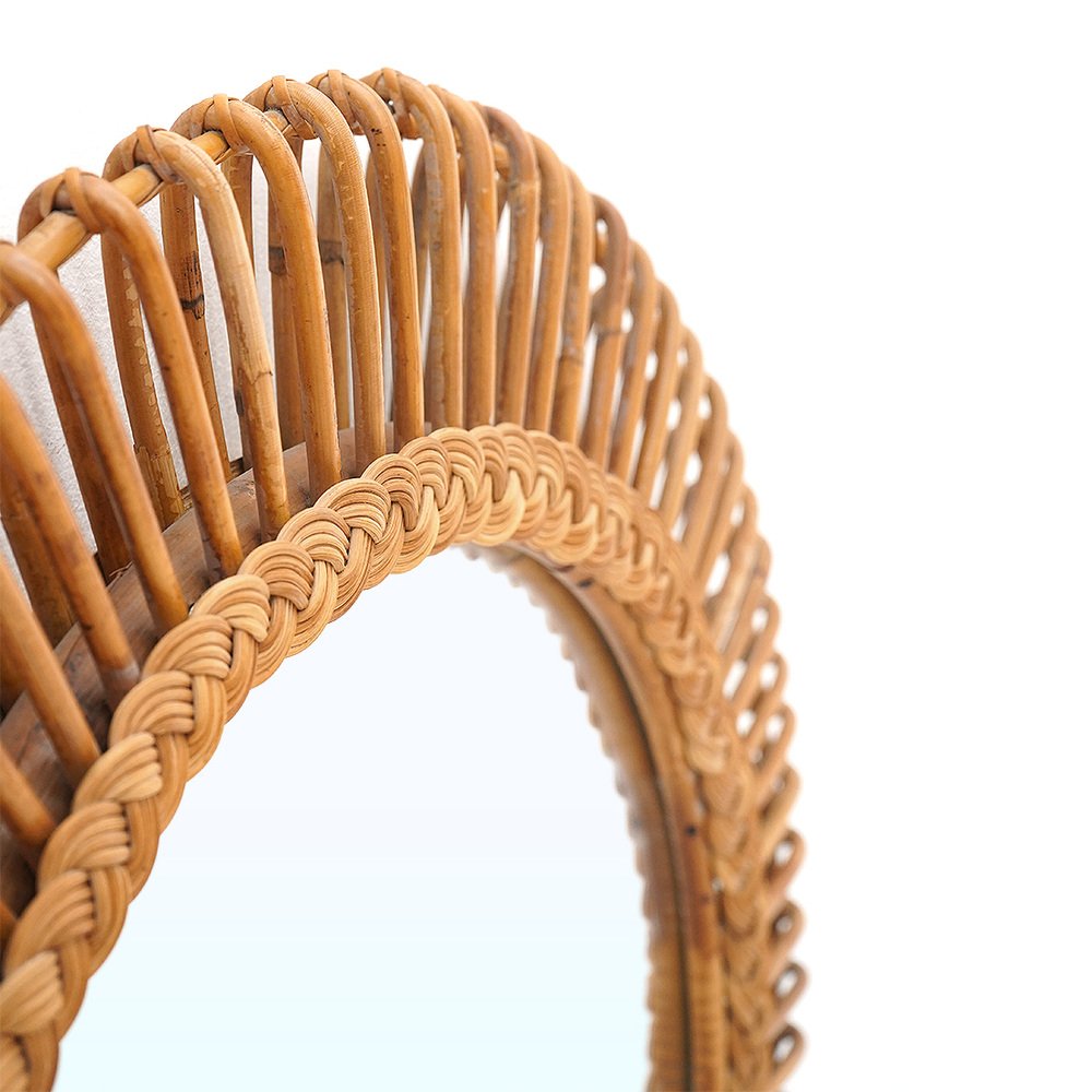 Mirror with Woven Rattan Frame, 1950s for sale at Pamono