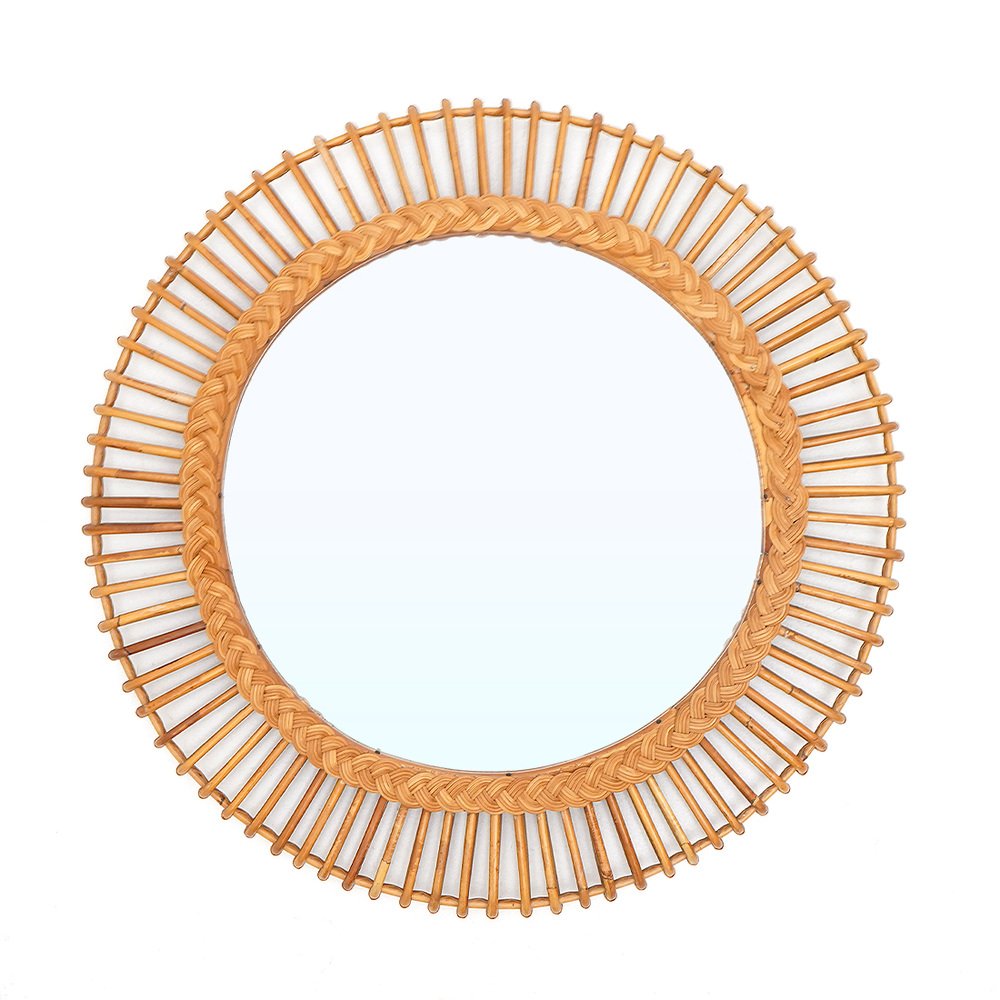 Mirror with Woven Rattan Frame, 1950s for sale at Pamono