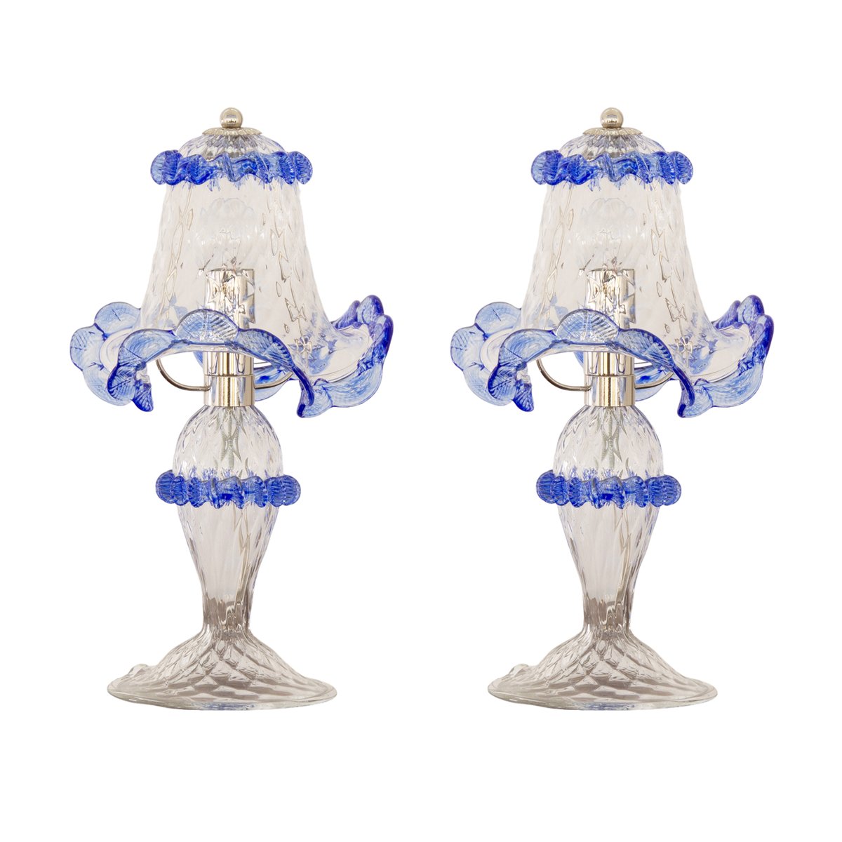 Italienische Tischlampen aus klarem & blauem Muranoglas, 2000er, 2er ...