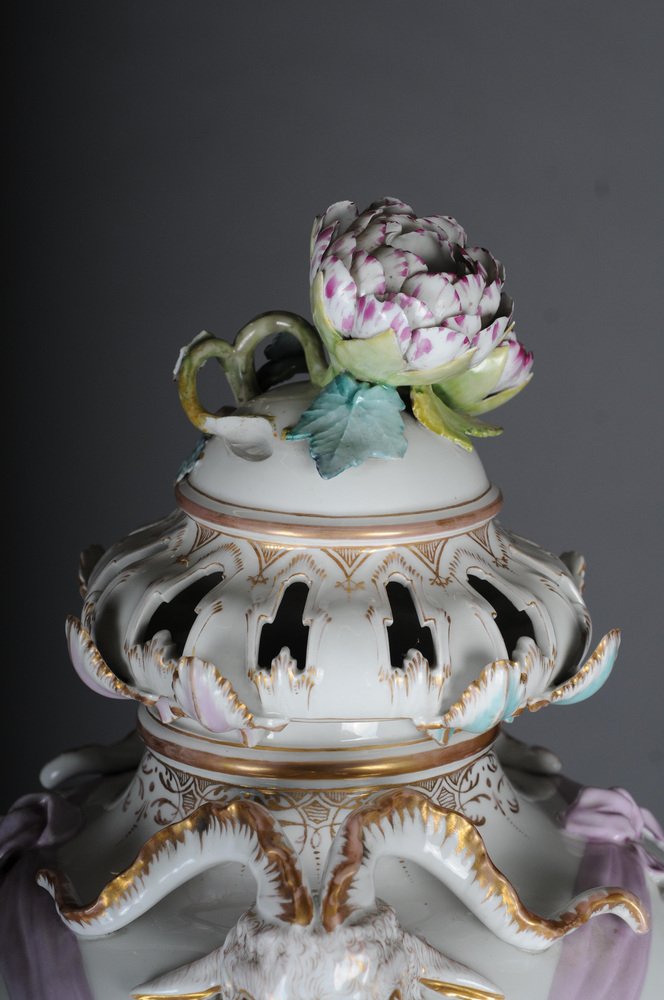 Antique Potpourri Vase with Watteau Scenes from KPM Berlin, 1830s for sale at Pamono