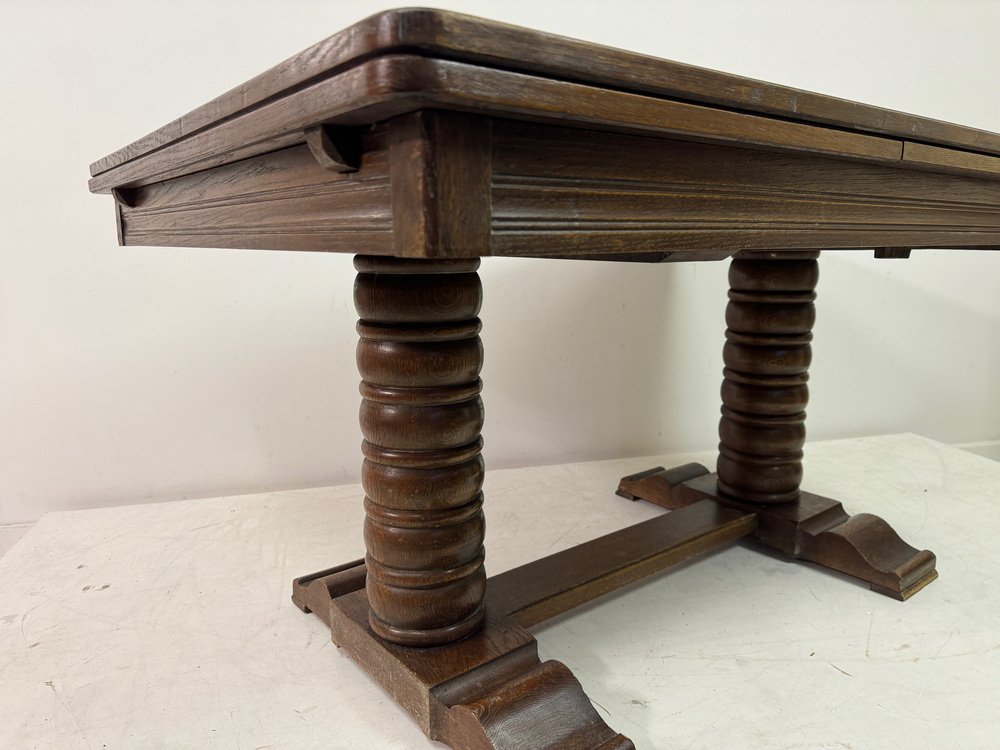 Vintage French Oak Extending Dining Table with Turned Bobbin Legs ...