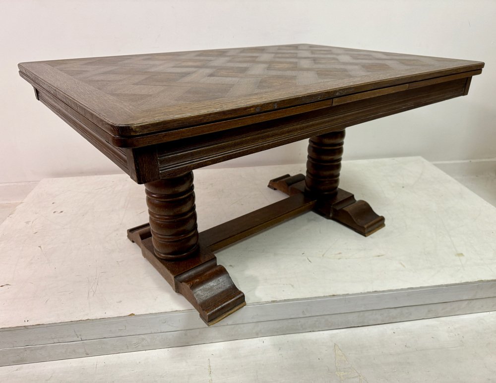 Vintage French Oak Extending Dining Table with Turned Bobbin Legs ...