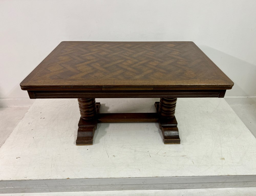 Vintage French Oak Extending Dining Table with Turned Bobbin Legs ...