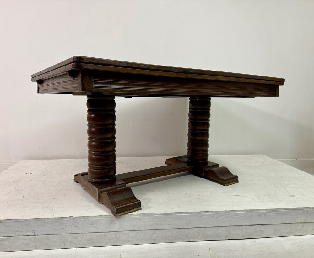 Vintage French Oak Extending Dining Table with Turned Bobbin Legs ...