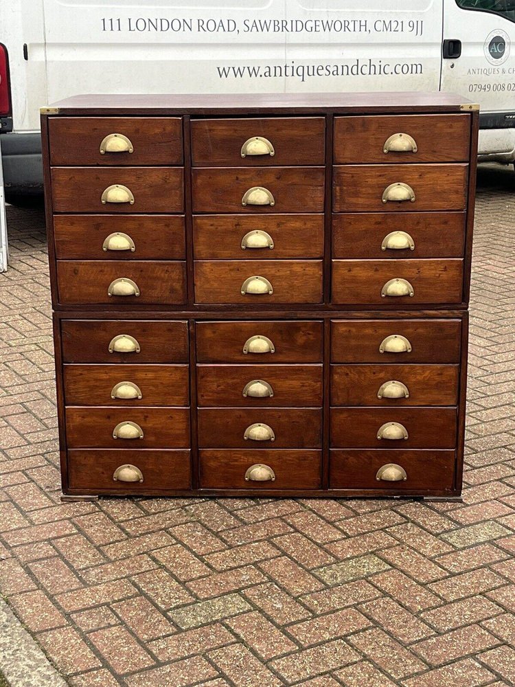 Edwardian Bank of Drawers with Brass Handles for sale at Pamono