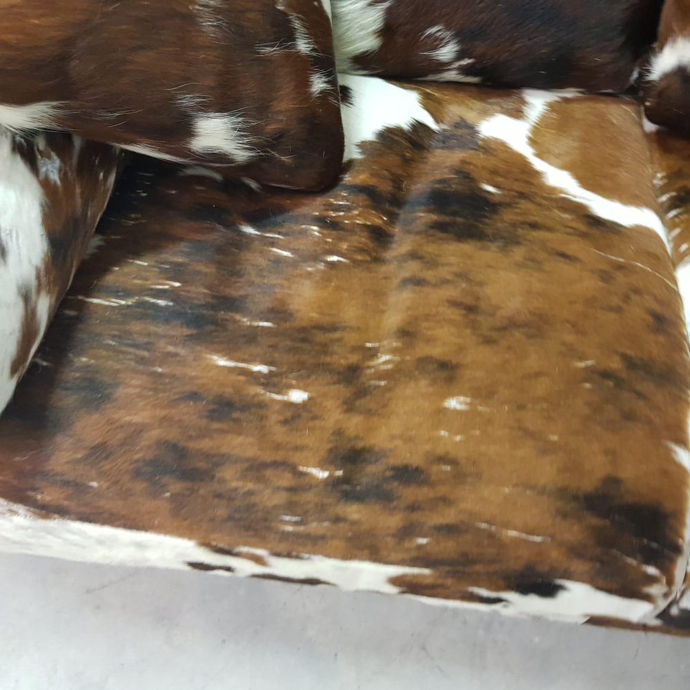 Baxter Brown and White Cow Fur Leather Sofa with Pillows, Italy, 1990s ...