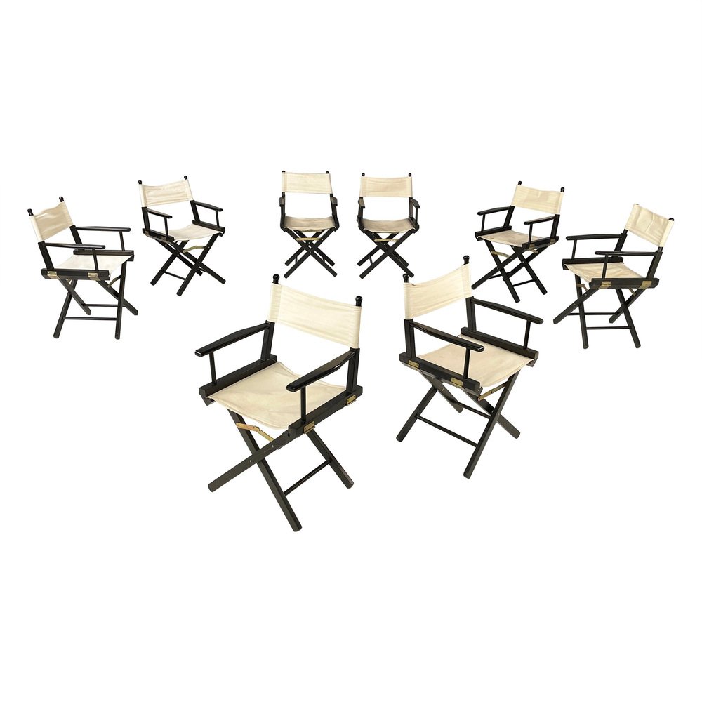 Italian Modern Folding Chairs in Black Wood and White Fabric, 1990, Set ...