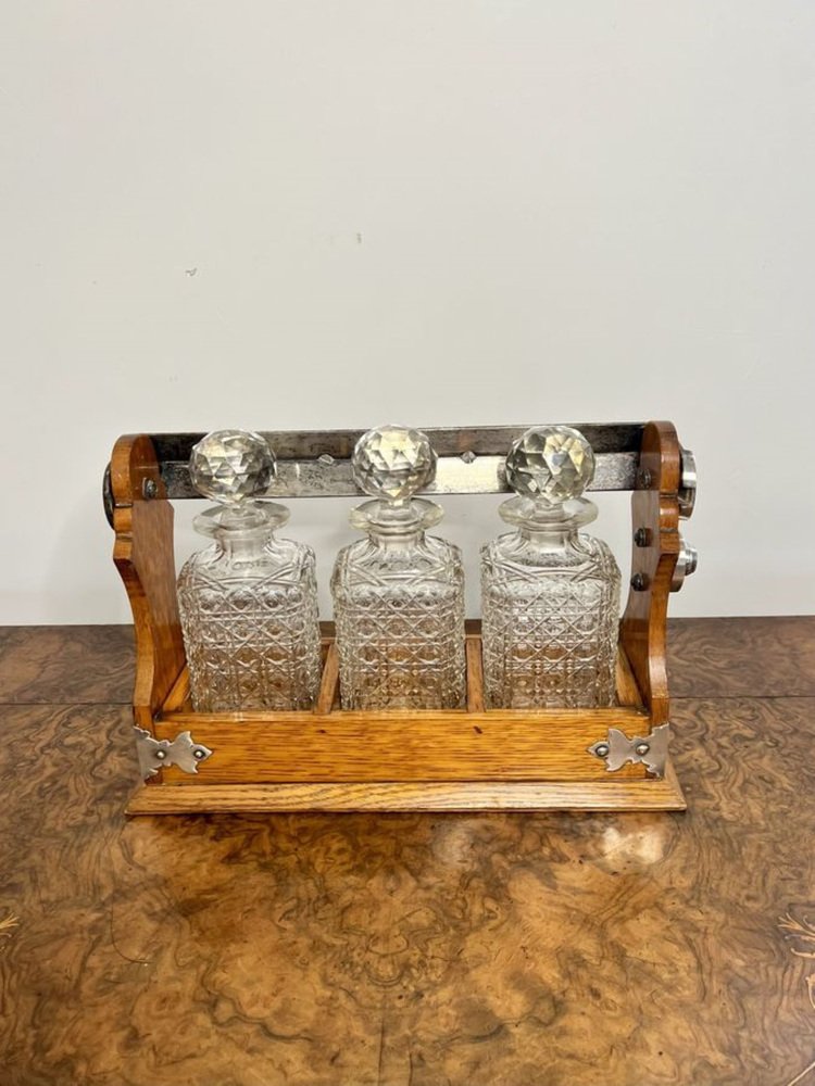 Antique Edwardian Oak Tantulus, 1900s, Set of 4 for sale at Pamono