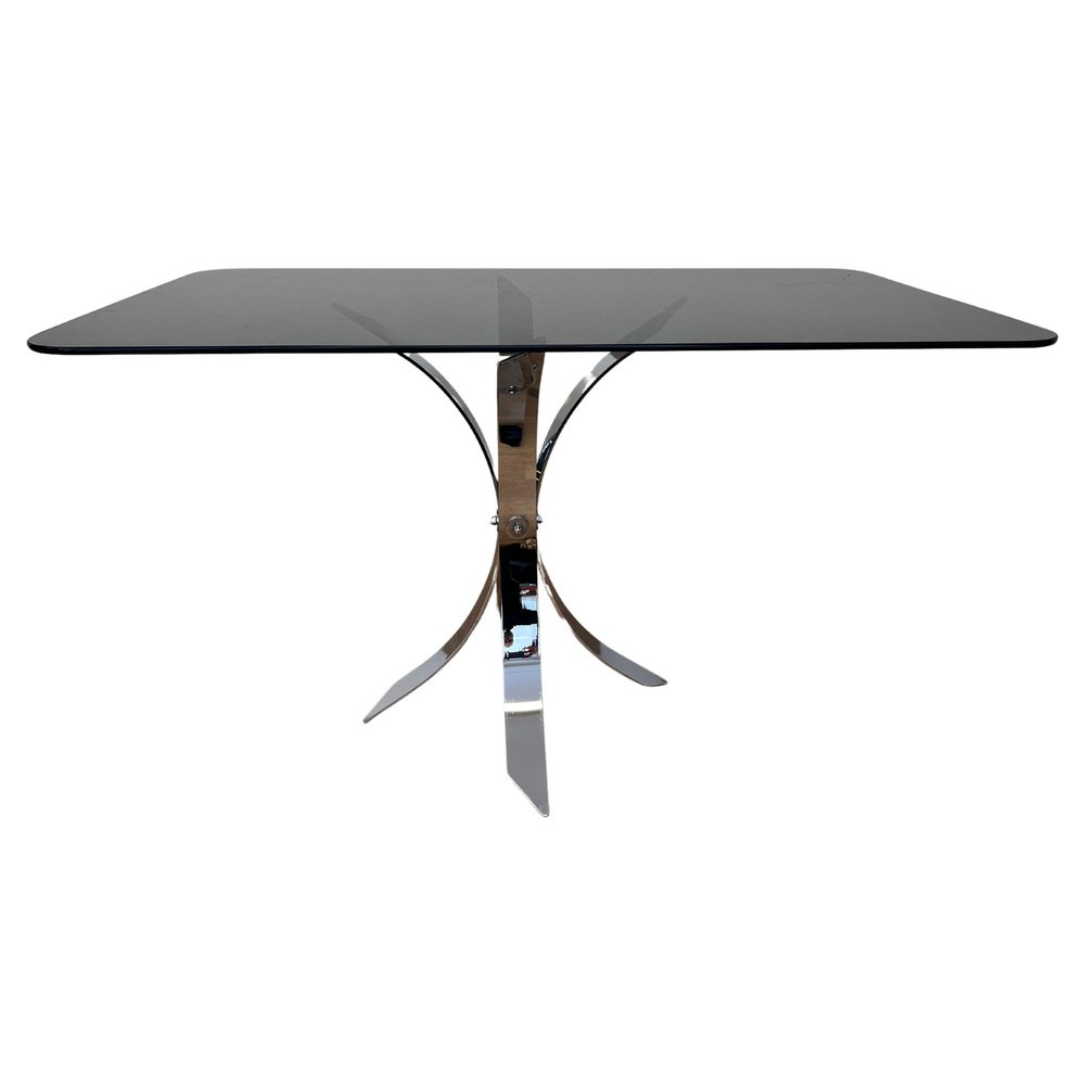 Mid-Century Steel Chrome and Smoked Glass Dining Table, 1975 for sale ...