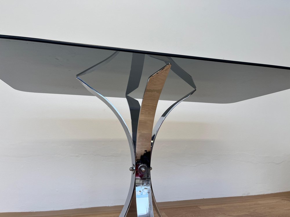 Mid-Century Steel Chrome and Smoked Glass Dining Table, 1975 for sale ...