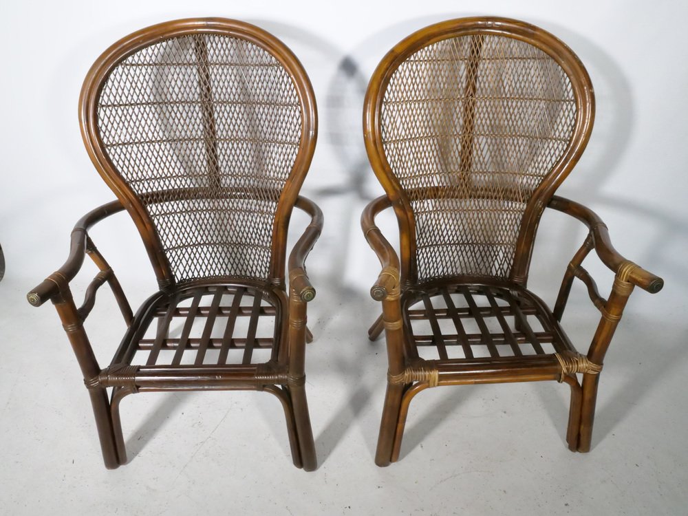 Set of Spanish Rattan Armchairs, 1970s for sale at Pamono