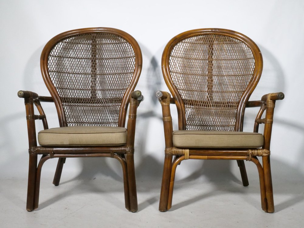 Set of Spanish Rattan Armchairs, 1970s for sale at Pamono