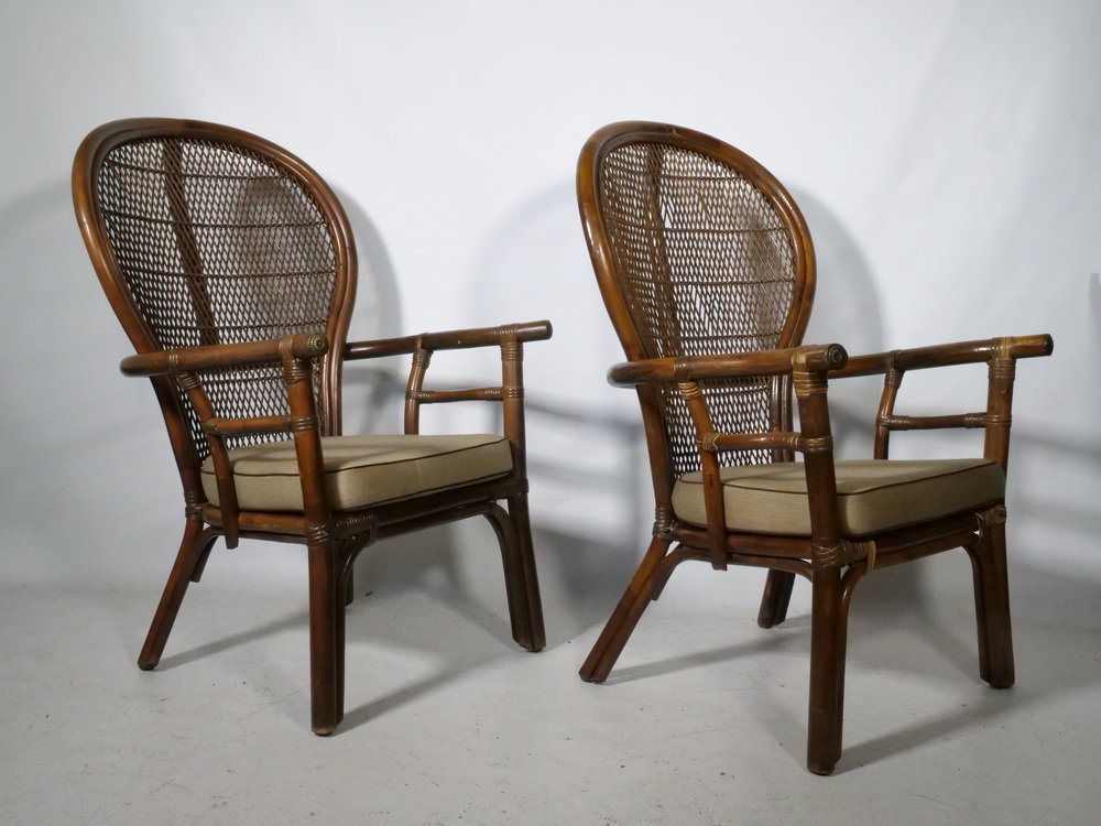 Set of Spanish Rattan Armchairs, 1970s for sale at Pamono