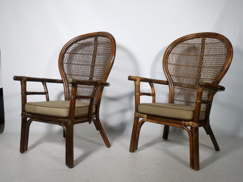 Set of Spanish Rattan Armchairs, 1970s for sale at Pamono
