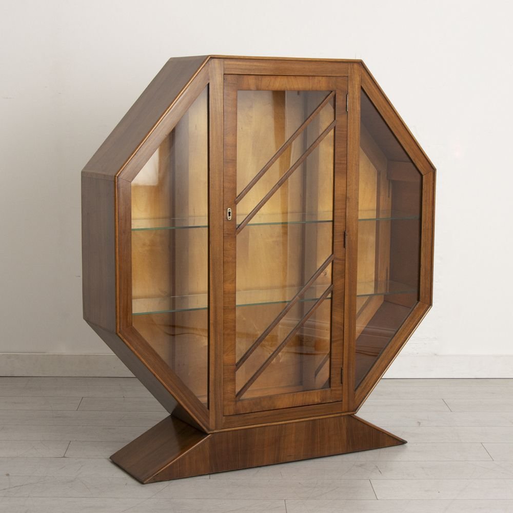 Art Deco Octagonal Display Cabinet in Walnut, 1930s for sale at Pamono